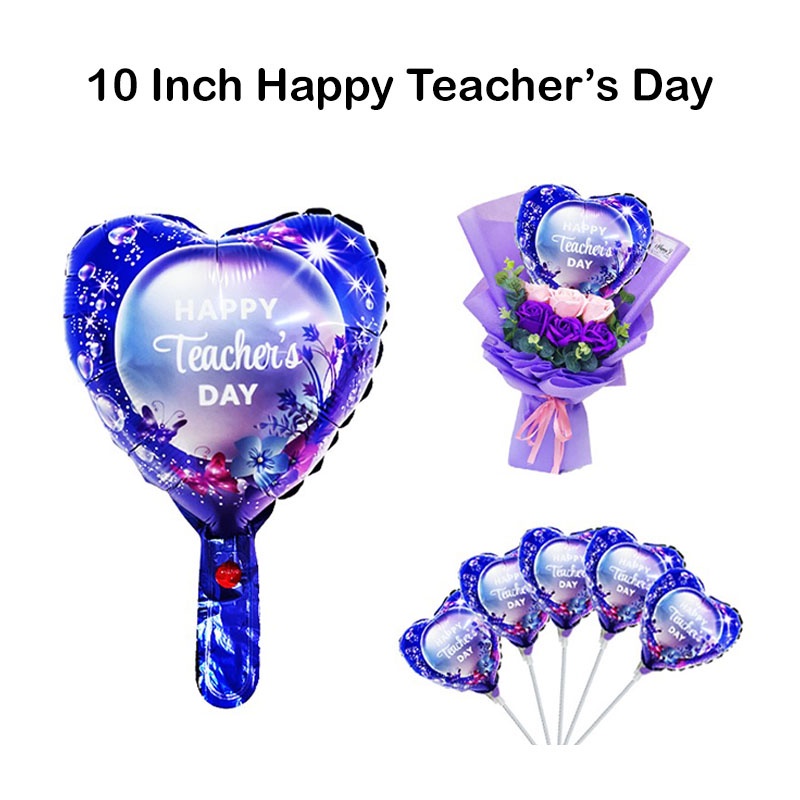 10 Inch Happy Teacher's Day Printed Foil Balloon Heart Belon Bouquet ...