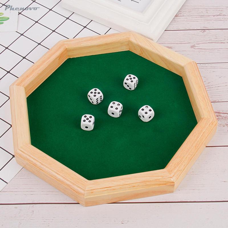 [Colaxi1ddMY] Octagonal Wooden Dice Tray With Lined Rolling Surface w ...