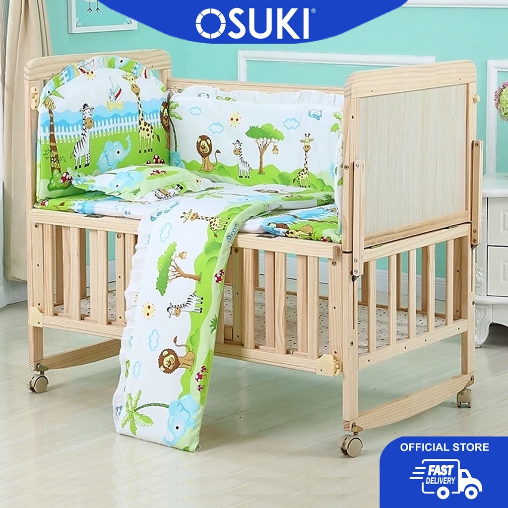 OSUKI 3 Level Baby Cot Attached Parent + Bedding Bump Set 5 In 1 [Free ...