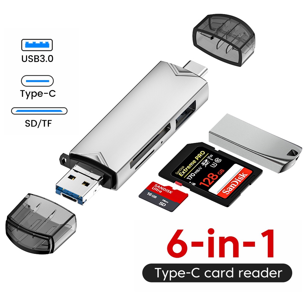 6-in-1 Multifunctional Card Reader Type C USB 3.0 Dual Connector High ...