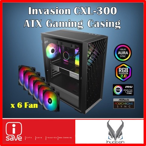 INVASION CXL-300 ATX CASING / CASE / CHASSIS BLACK WITH 6 ARGB FAN ...