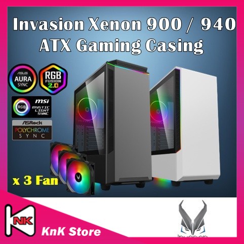 Invasion Xenon 900 / Xenon 940 ATX Gaming Case with 3 RGB Fans PC ...