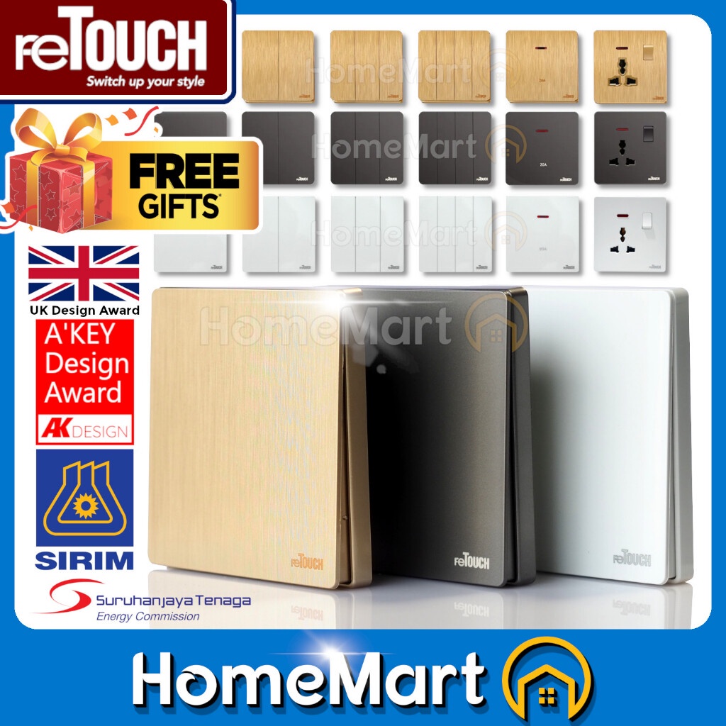 (SIRIM) reTouch Ultra Rimless Switch Socket 1/2/3/4 Gang 1/2Way Wall ...