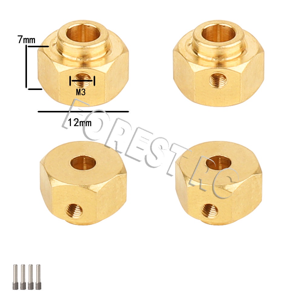 4pcs 6/7/8/9/10/12mm Heavier Brass 12mm Wheel Hex Wheel Hub Extended Adapter for 1/10 RC Crawler ...