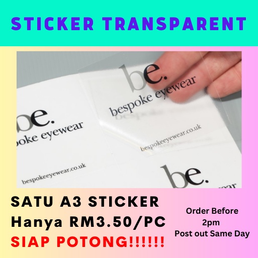 Sticker Transparent A3 / Sticker Waterproof A3/ Hanya RM 3.50per sheet ...