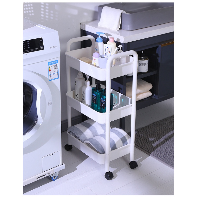 4 Tier Plastic Rolling Utility Cart with Handle Multifunction Organiser ...