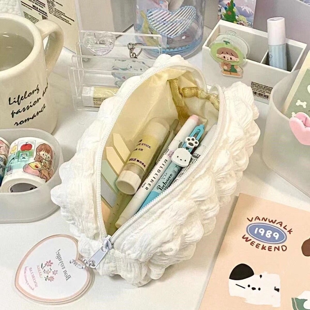 Ins Cream Puff Pen Bag Large Capacity Soft Simple Pencil Case Storage ...