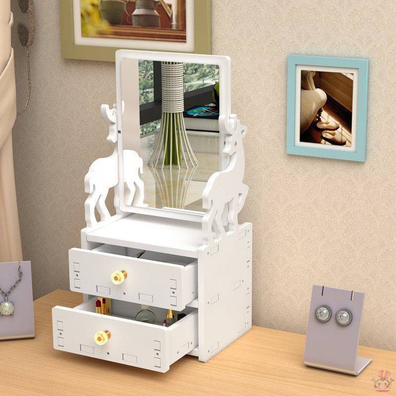 Desktop Drawer Mirror Spinning Multifunctional Makeup Storage Box with ...
