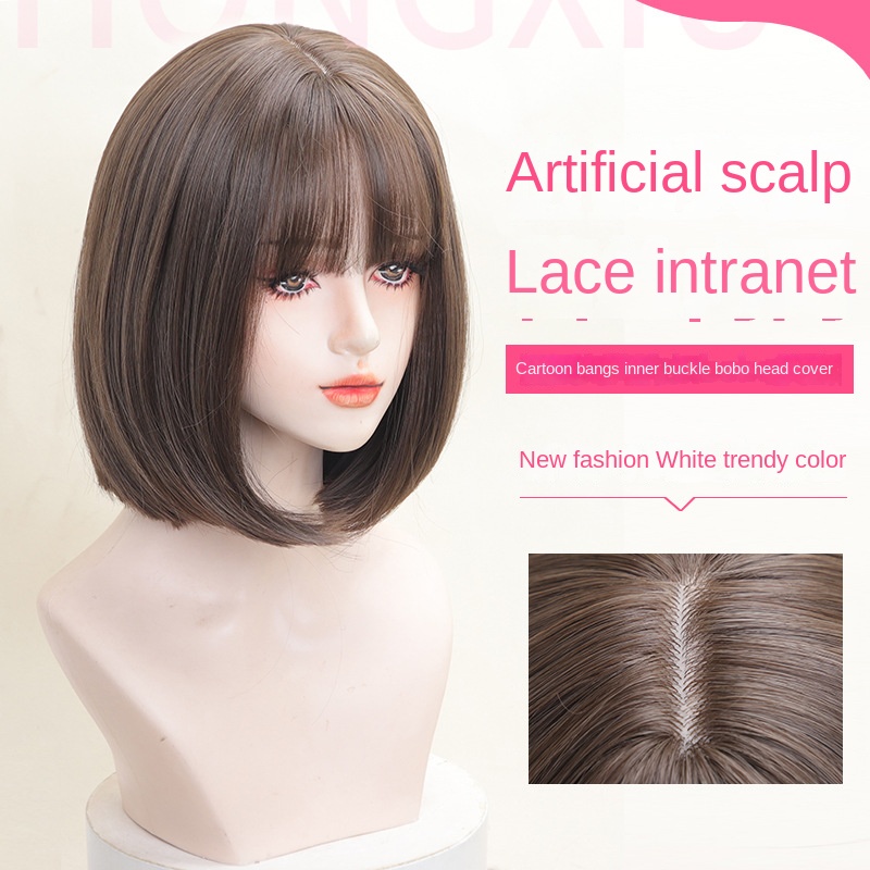 Bobo Head Wig Female Clavicle Full Headgear Comic Bangs lolita Shoulder ...