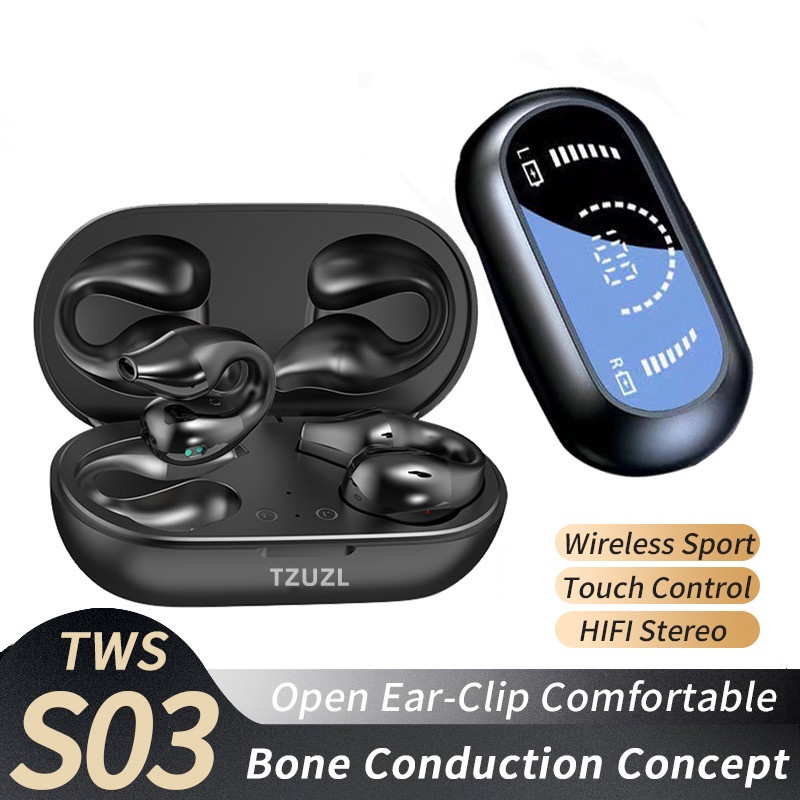 TZUZL S03 TWS Wireless Headphones Bluetooth 5.2 Bone Conduction Earphones Earclip Design Touch ...