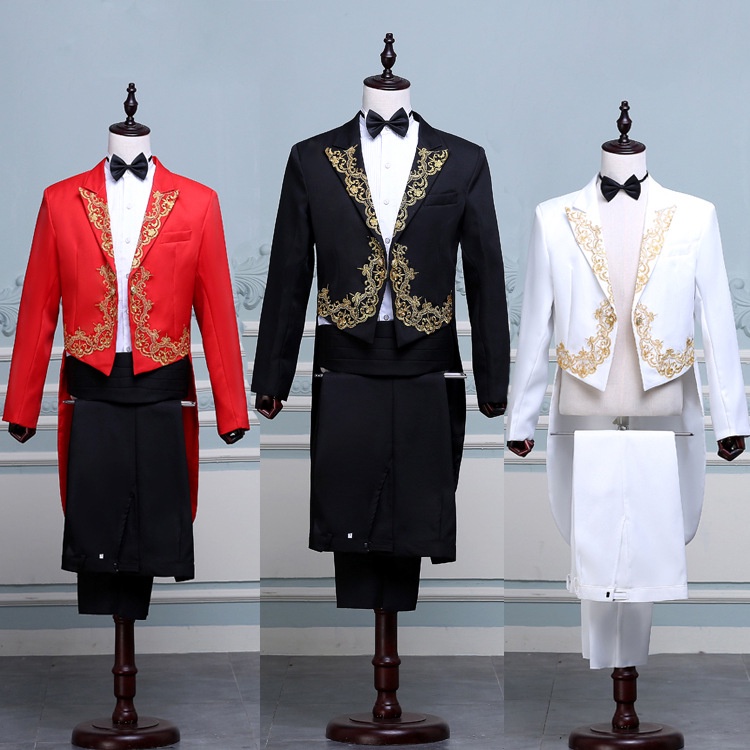 Men Inlaid Gold Flower Tuxedo Suit Suit Singer Host Chorus Command Suit ...