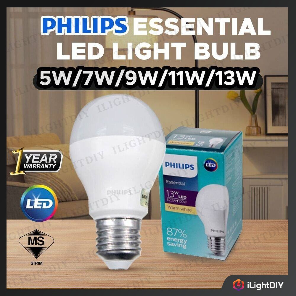 PHILIPS 5W/7W/9W/11W/13W E27 ESSENTIAL LED LIGHT BULB | Shopee Malaysia