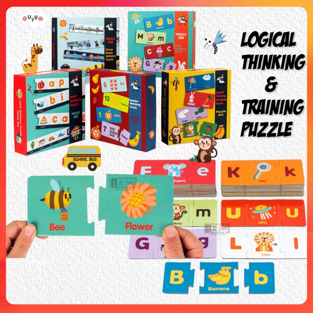 Wooden Alphabet and Words Connecting Puzzle Duo Box Set for Kids Early ...