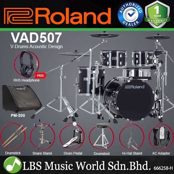 Roland VAD507 V-Drums 5 Piece Wood Shell Electronic Drum Kit with TD-27 ...