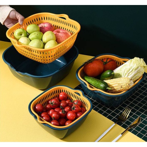 Double Layer Fruit Vegetable Filter Basket Drain Storage Bowl Washing ...
