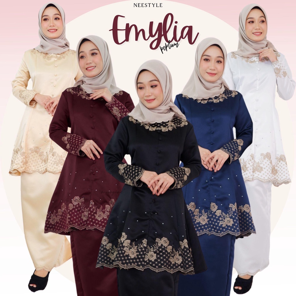 [NEESTYLE] EMYLIA PEPLUM PLUS SIZE • Baju Kurung Moden Peplum Sulam ...