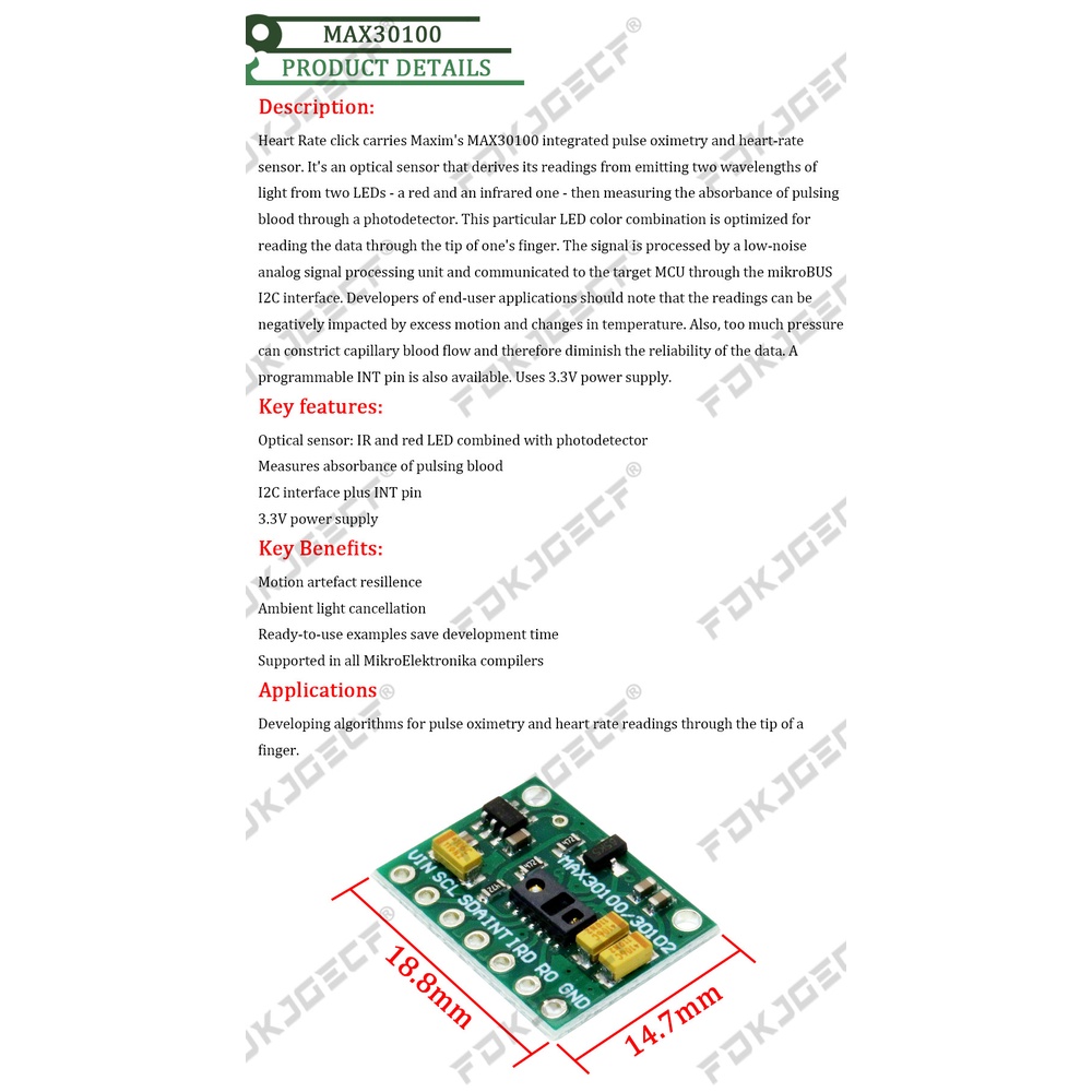 Low Power MAX30102 Heart Rate Oxygen Pulse Breakout for Arduino ...