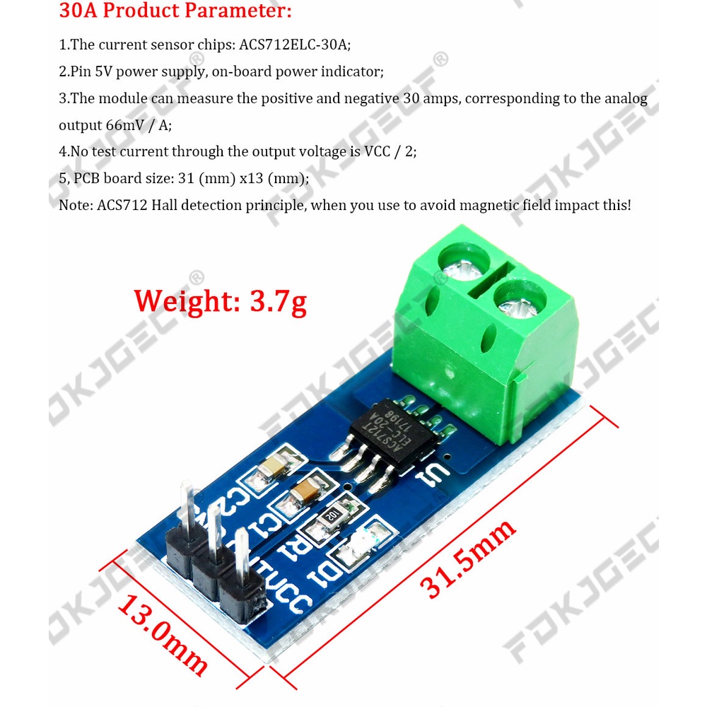Hall Current Sensor Module ACS712 module 5A 20A 30A Hall Current Sensor ...