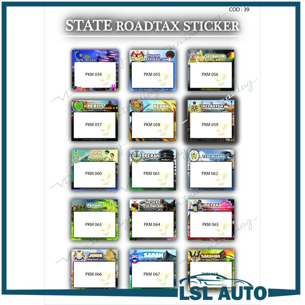 Universal Stylish Malaysia State Negeri Malaysia Car Road Tax Sticker ...