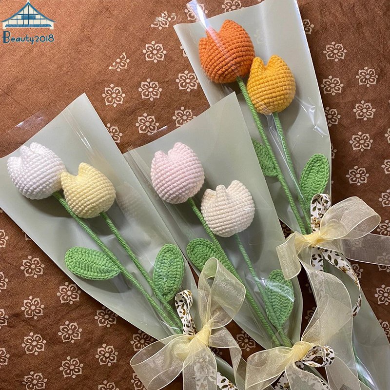 Hand Woven Flowers Handicraft Tulip DIY Finished Flowers Decor ...