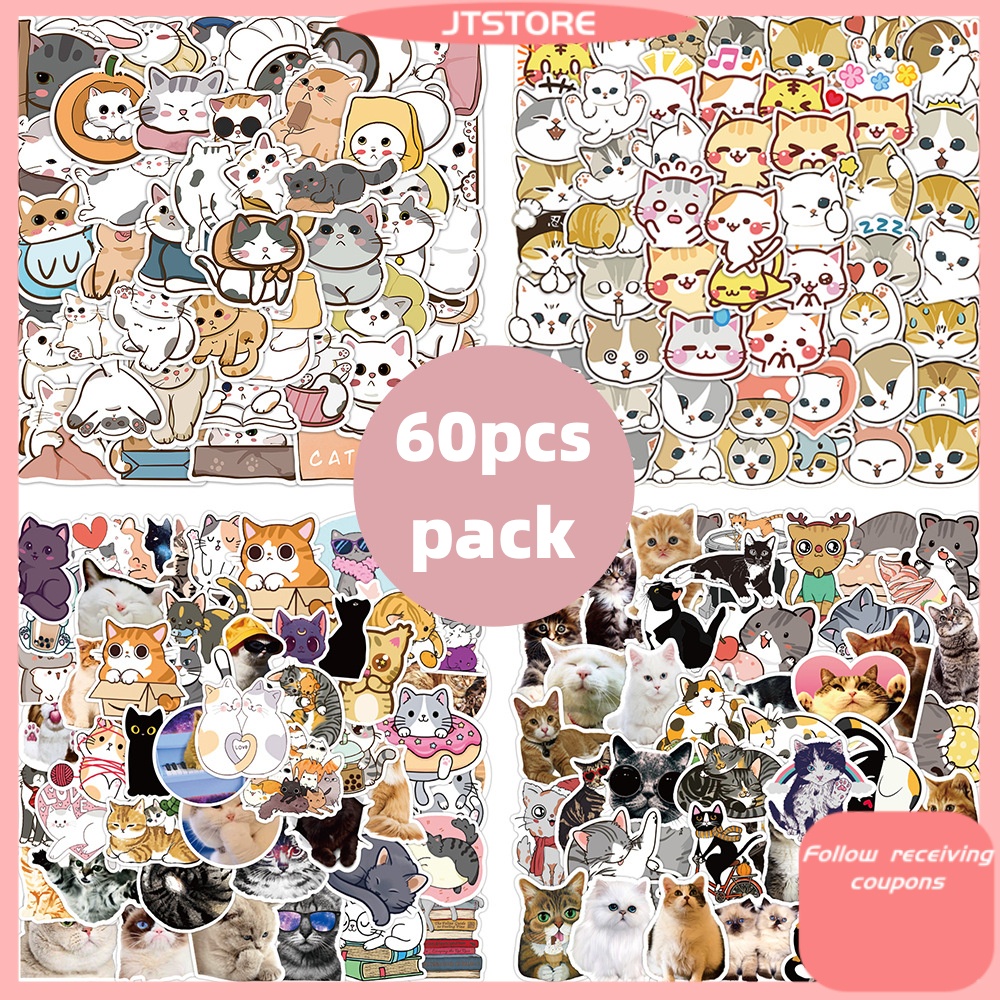 60pcs/pack No Repeat Cartoon Cute Cat Animal Sticker Phone Case ...