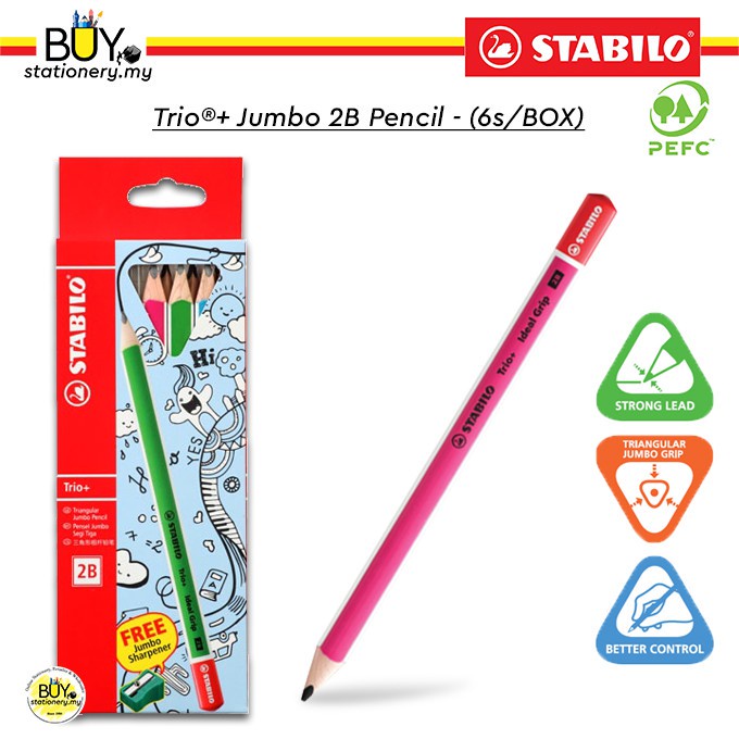 Stabilo 6Pcs 2B Trio Jumbo Triangular Big Pencil Strong Lead Good ...