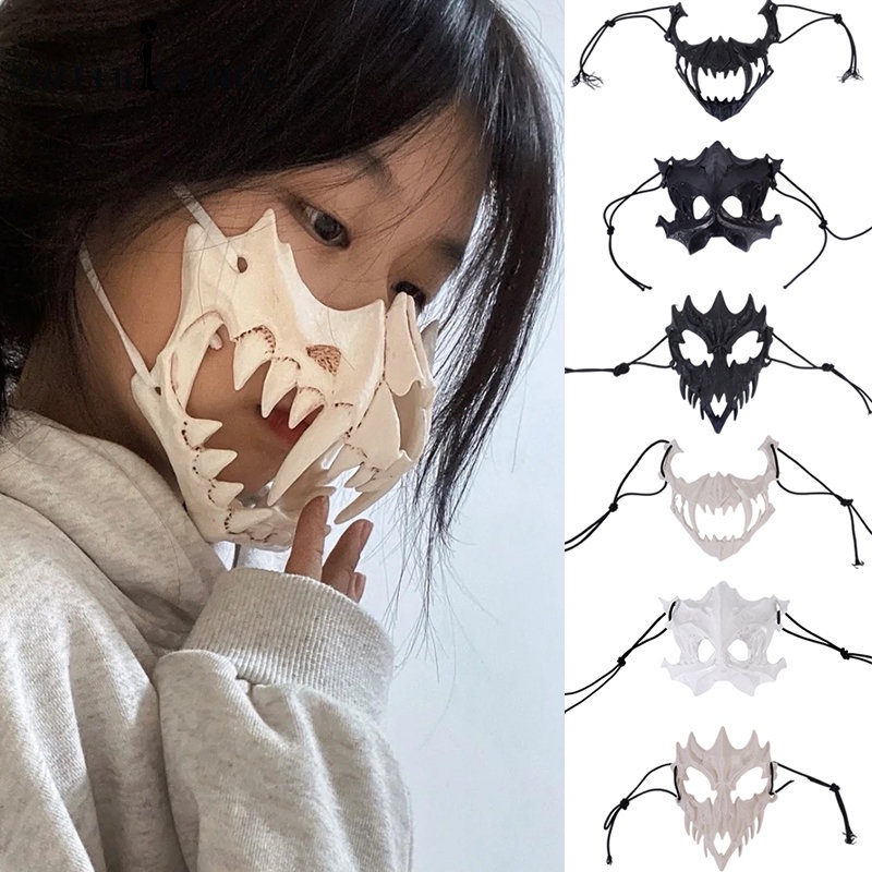 Halloween Skeleton Werewolf Long Teeth Demon Half Face Mask/ Masquerade ...