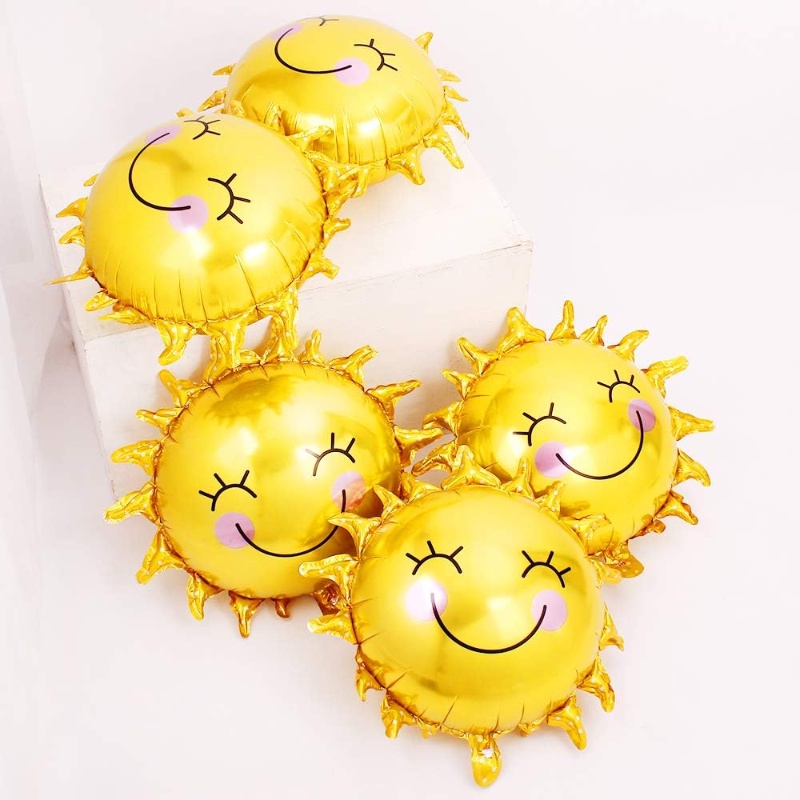 5 Pcs 26 Inch Gold Shiny Sun Smile Foil Mylar Balloons Sunshine Helium ...