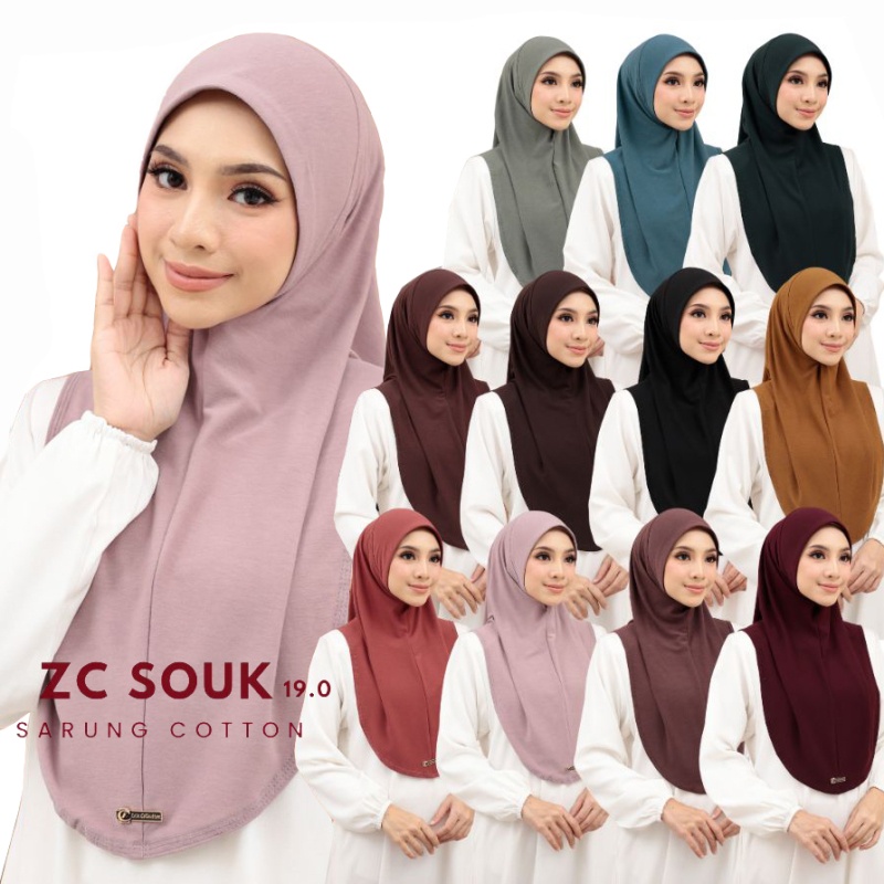 (Size M) Tudung Sarung Cotton ZC SOUK 19.0 Ironless Moscrepe Instant Dewasa Premium (20 warna ...