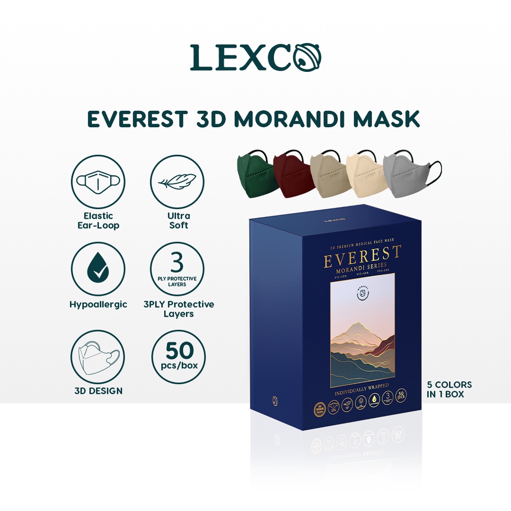 Premium Facemask LEXCO 3D Everest Morandi Premium Medical 3ply Face ...