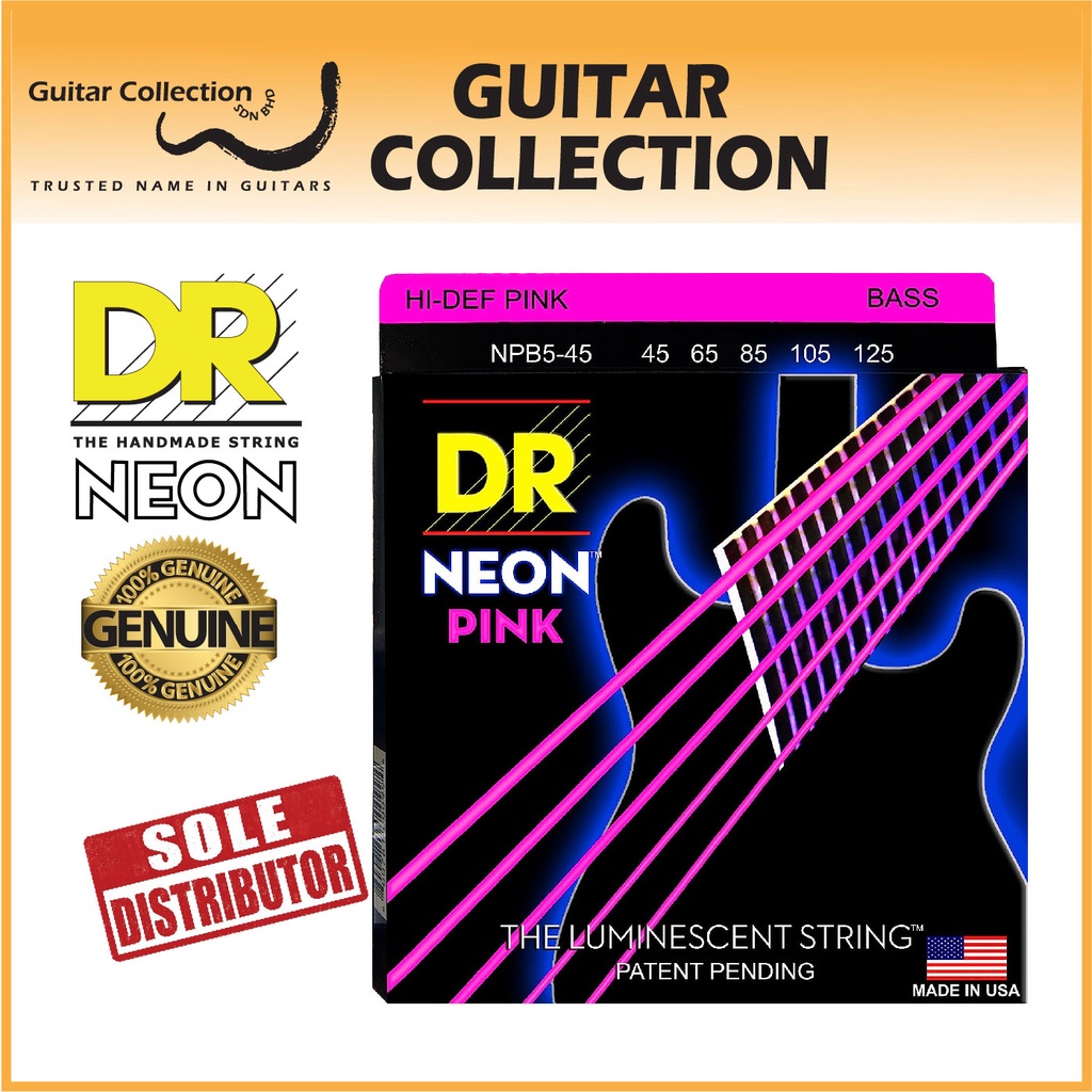 DR Strings NPB5-45 NEON Pink Coated Nickel Plated Bass Strings | 5 ...
