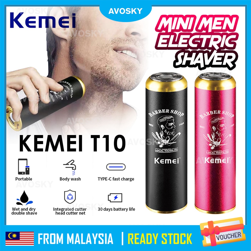 AVOSKY KEMEI T10 Mini Men Electric Shaver Wet and Dry Use USB Rechargeable Razor Portable Beard ...