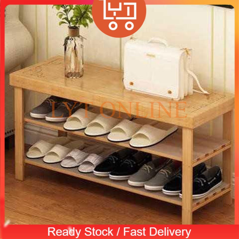 LYTONLINE Bamboo Wood Shoe Changing Bench With Shoe Storage Shoe Rack ...