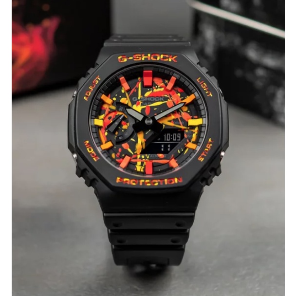 G Shock GA 2100 TMJ New Version Black Orange Casioak Inferno ,Day ...