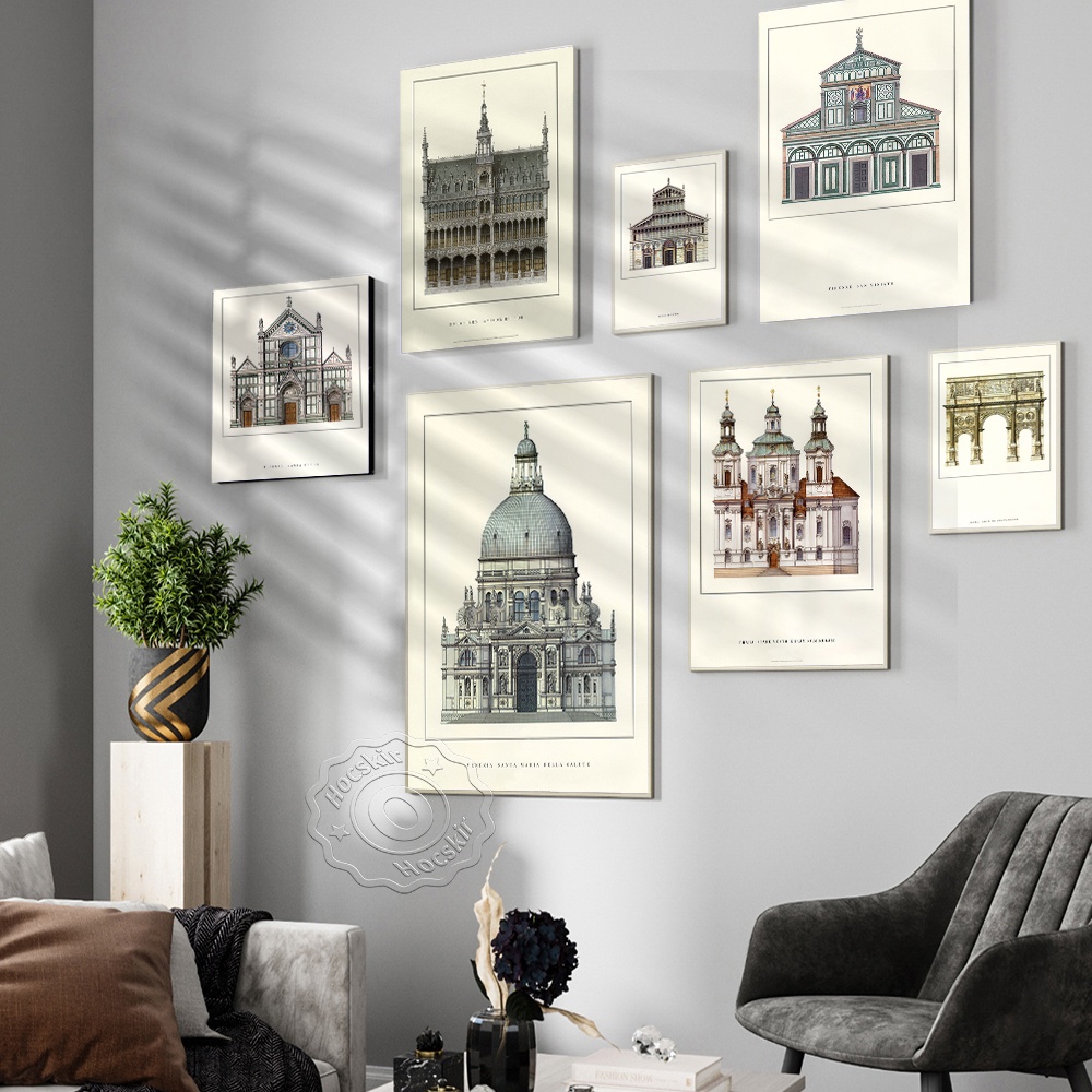 World Travel City Buildings Art Poster, Church Vintage Architecture ...
