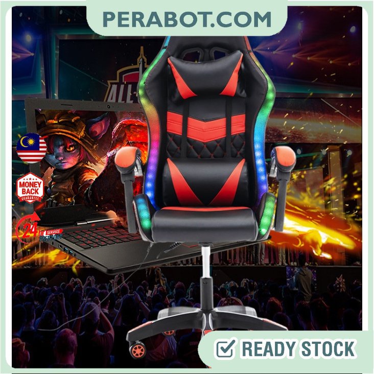 Gaming Chair GAMING PINK RGB LED LIGHTS with footrest Massage Function ...