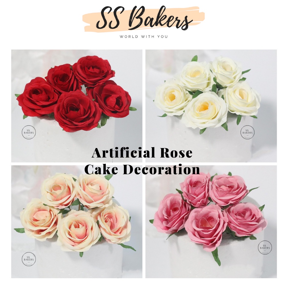 Artificial Rose Fake Flower Mother Day Birthday Wedding Cake Decoration ...