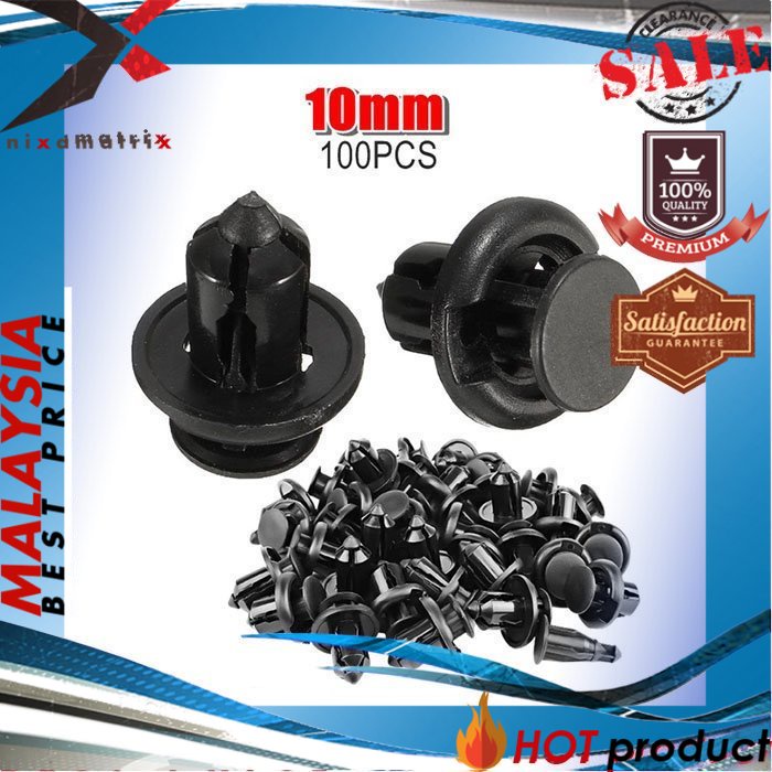 🍁READY STOCK🍁 100pcs 10mm Hole Car Bumper Fender Black Plastic Push ...