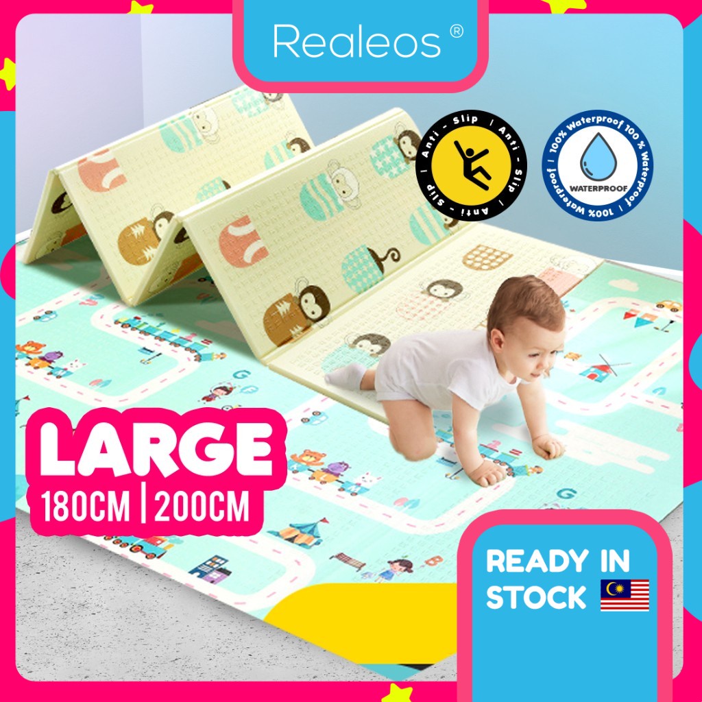 Realeos Baby Mat (180/200 cm) XPE Double Sided Playmat Baby Tikar Kids ...