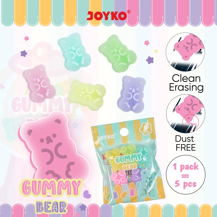 Joyko ERT-136 Gummy Bear Eraser Eraser 1 Pack 5 Pcs | Shopee Malaysia