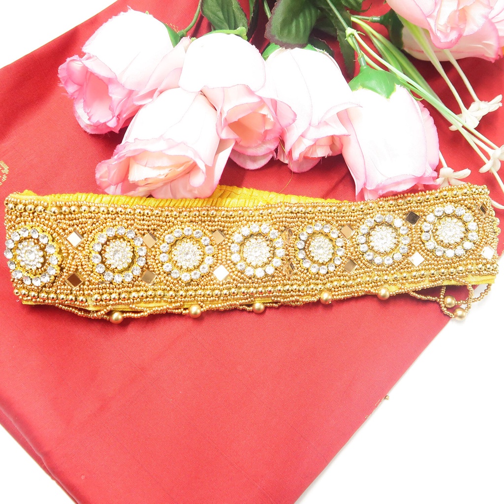 Flower Design Multi Color Stone And Pearl Hip Belt | Saree Belt - Size ...