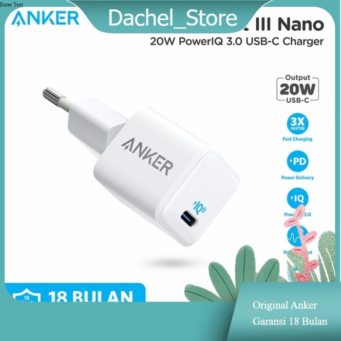 Anker powerport III nano 20w Fast charger USB-C wall charger A2633 ...