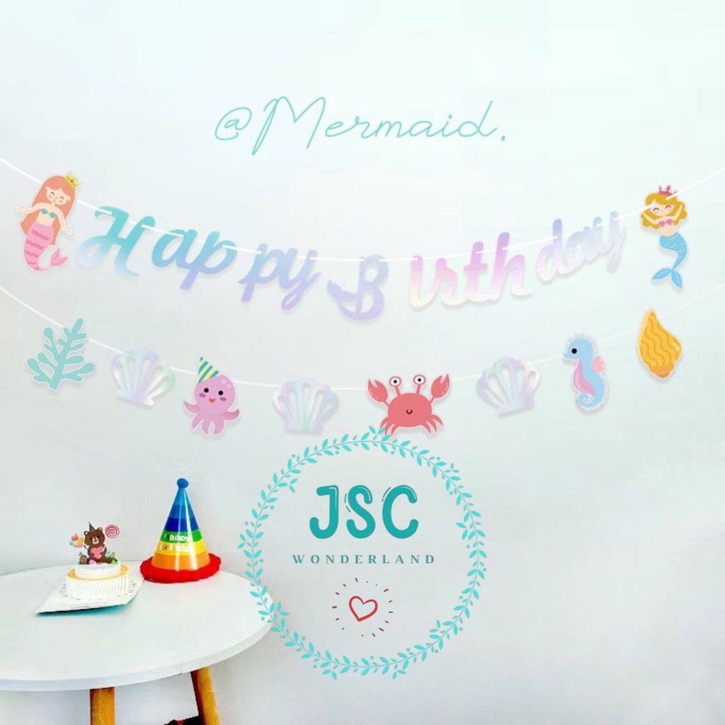 Mermaid Theme Birthday Letters Flag Girl Birthday Party Decoration ...