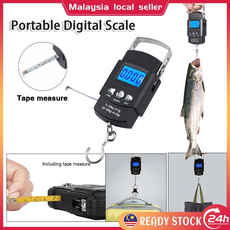 50kg Portable LCD Electronic Hand Scale Travel Hanging Fish Scale with ...