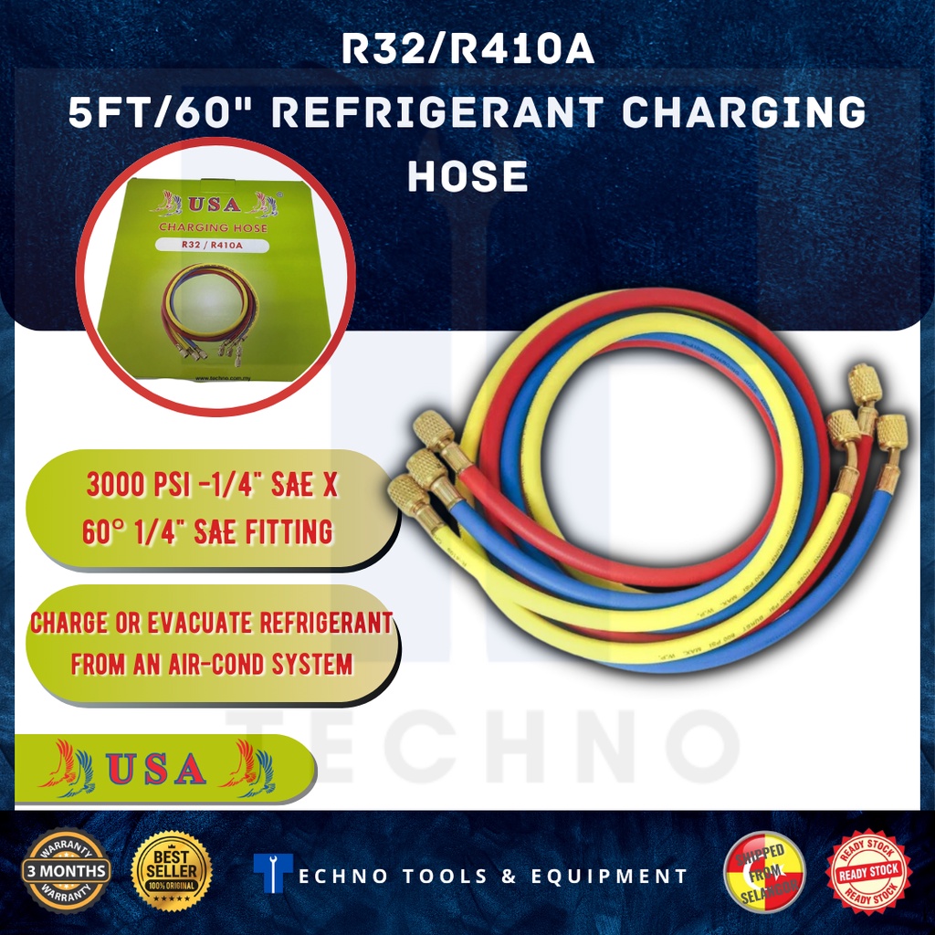 USA Refrigerant Charging Hose (R12/R22/R134a/R404a) 5ft/60" | Shopee Malaysia