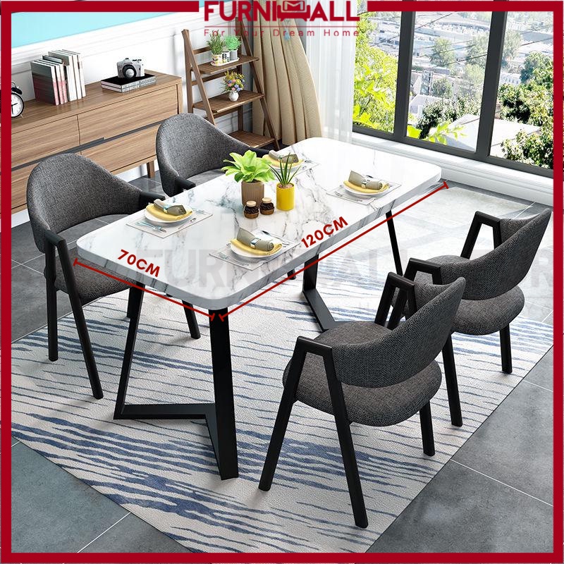 Furnimall (120*70cm) 4+1 Marble Wooden 4 Feet Dining Table Set Meja ...