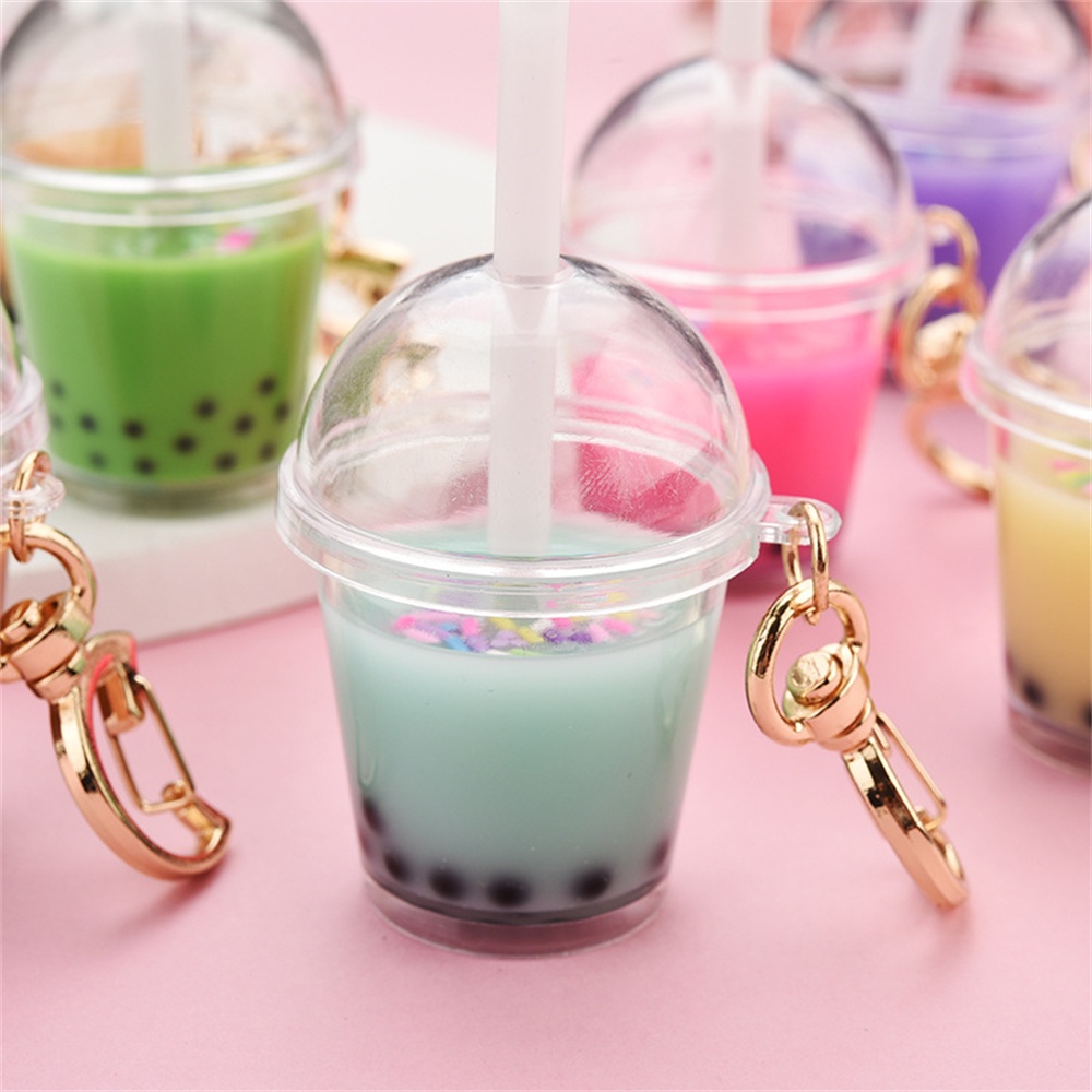 1PC Kawaii Acrylic Boba Tea Keychain Simulated Mini Milk Bottle Pendant ...