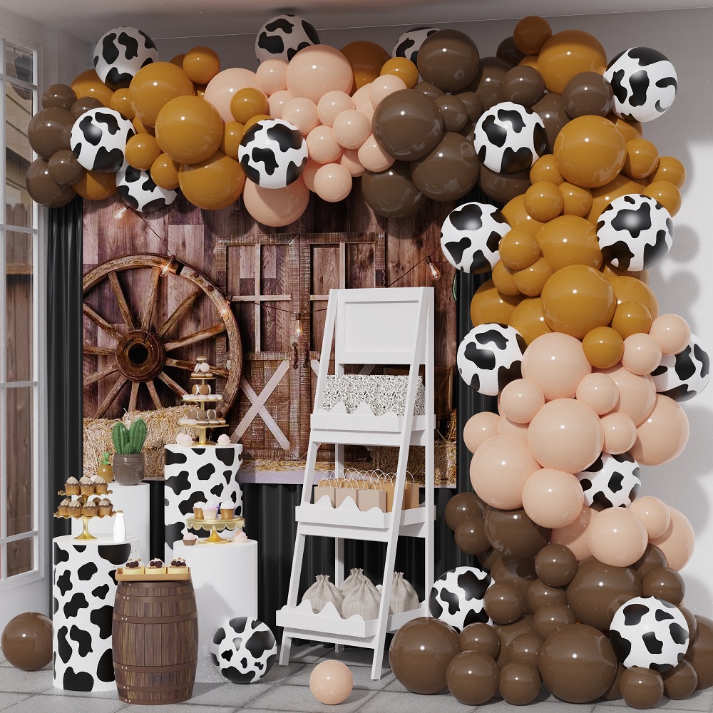 127pcs Farm Birthday Party Cow Balloon Arch Garland Kit Brown Khaki ...