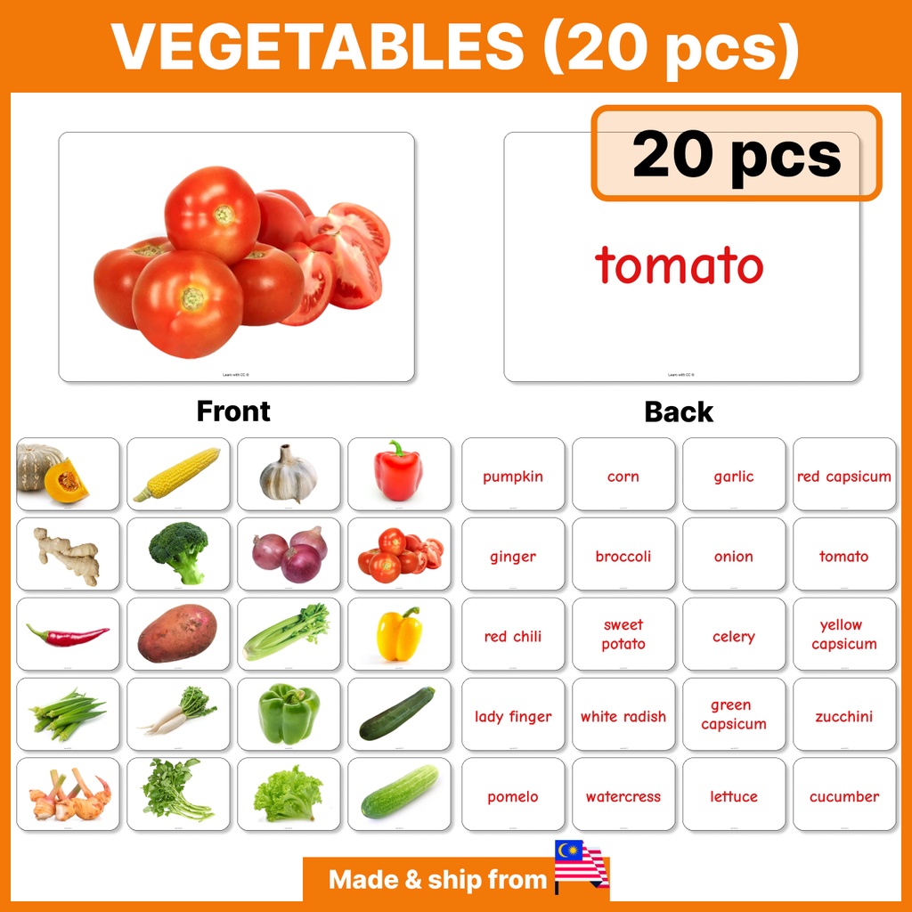 Fruits, Tropical Fruits & Vegetables Flash Cards for Kids, Baby, Big ...