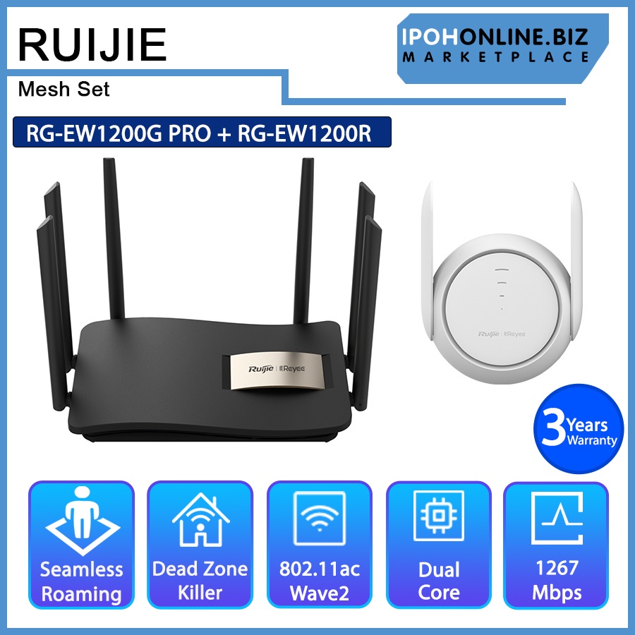 Ruijie Reyee RG-EW1200G PRO 1300M Mesh Wireless Router + Ruijie Reyee ...